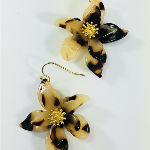 Jewelry | Tortoise Shell Acrylic Flower Earrings Double | Poshmark